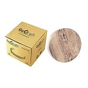 GoCraft Sandstone Absorbent Round Coasters | Natural Yellow Sandstone Coasters for Drinks, Beverages & Wine/Bar Glasses (Set of 4)