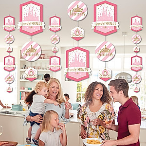 Big Dot of Happiness Little Princess Crown - Pink and Gold Princess Baby Shower or Birthday Party DIY Dangler Backdrop - Hanging Vertical Decorations - 30 Pieces