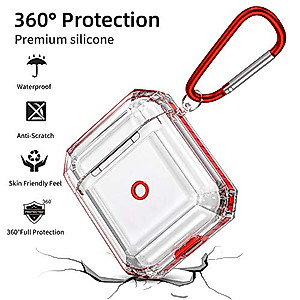 Fitlink Case for AirPods 2&1, Anti-Scratch Shock-Absorption Soft TPU Crystal Clear Case Cover for Apple AirPods 2&1 in Charging Case with Carabiner (AirPods with Wireless Charging Case, Red)