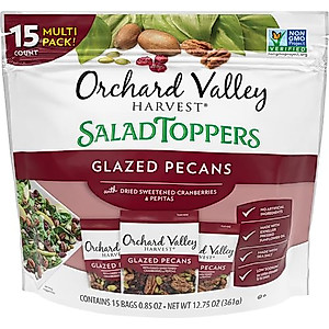 Orchard Valley Harvest Salad Toppers Glazed Pecans with Cranberries and Pepitas, 0.85 Ounce Bags (Pack of 15), Salad Toppings, Non-GMO, No Artificial Ingredients