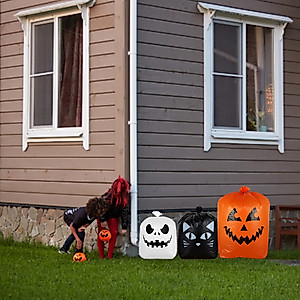 Giiffu 9Pcs Halloween Leaf Lawn Bags, Plastic Pumpkin Lawn Bag with Twist Ties, Halloween Fall Thanksgiving Outdoor Garden Yard Decor Trash Bag