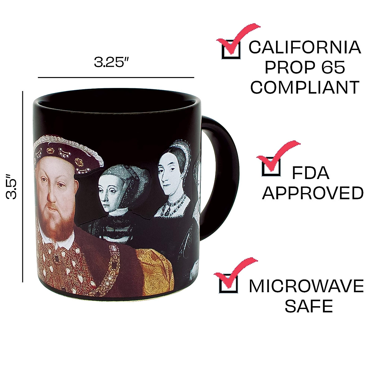 Henry VIII Disappearing Coffee Mug - Add Hot Water and Watch Henry's Wives Disappear - Comes in a Fun Gift Box - by The Unemployed Philosophers Guild, 10Fl oz