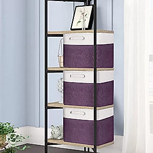 Fabric Cube Storage Boxes Foldable Storage Bins 13-Inch Dark Purple and Silver Khaki Patchwork Storage Baskets Cube Storage Bins with Handle Cubes Inserts Storage for Home and Office Supplies 13x13x13 cube organizer bin 3 Pcs/Pack, Sy-5