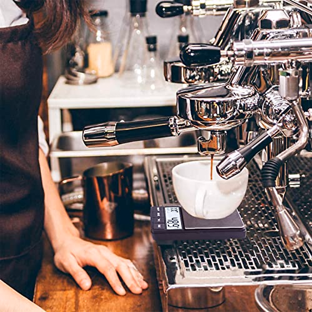 Weightman Espresso Scale with Timer 1000g x 0.1g Small & Thin Travel Coffee Scale, Mini Digital Scale Grams and Ounces with Large Backlit LCD Stainless Steel Pocket Food Scale Drip Tray Pulling Scale