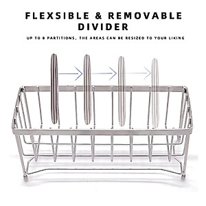 Biomoty Kitchen Countertop Sponge Holder, 304 Stainless Steel Kitchen Sink Organizers for Cleaning Tools, Dish Soap Organizer for Kitchen, Sink Scrubber Brush Caddy Holder with Removable Drain Tray