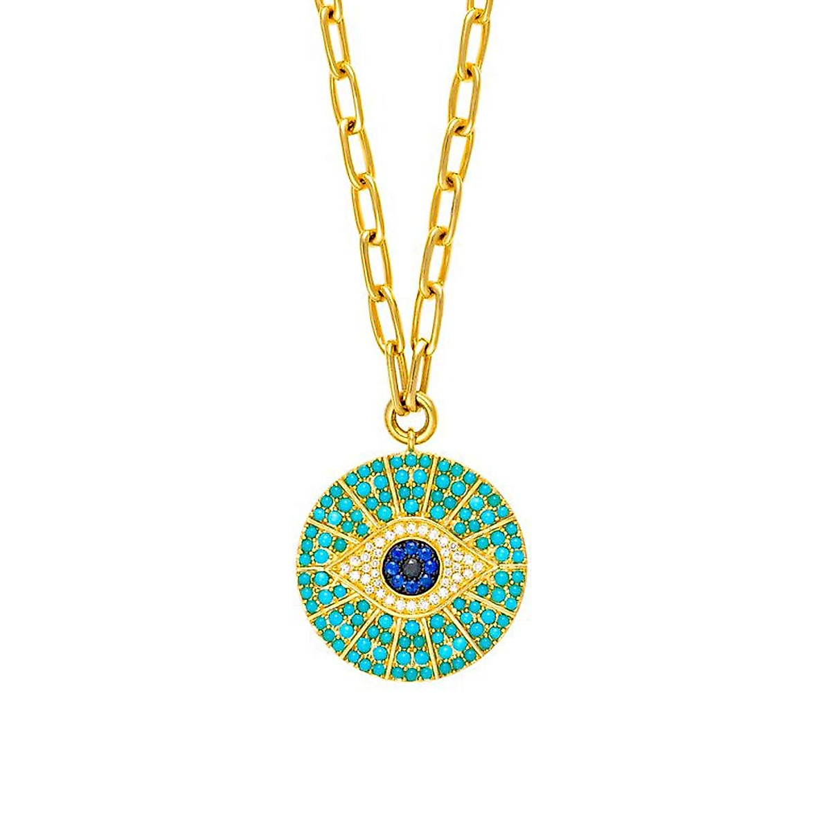 Obidos 14k Gold Plated Evil Eye Turquoise Pendant Necklace for Women 18-20Inch,Round Circle Disk Minimalist Jewelry