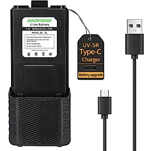 BAOFENG BL-5 3800mAh Extended Battery Walkie Talkie UV-5R BF-8HP UV-5RX3 RD-5R UV-5RTP UV-5R MK2 MK3X MK5 Plus Series Two Way Radios (UV-5R 3800+Type-C Charging Cable)