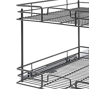 Pull Out Cabinet Organizer, Heavy Duty Metal Cabinet Drawers,Drawer Storage for Kitchen, Bathroom, Home,2 Tier Cabinet Pull Out Shelves (Grey)