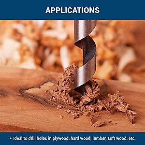 Benchmark Abrasives 1/2" Auger Drill Bit for Wood, 7/16” Hex Shank, Fast Drilling Bits for Soft and Hard Wood, Plastic, Plywood, Lumber, Drywall, and Composite Materials (1/2")