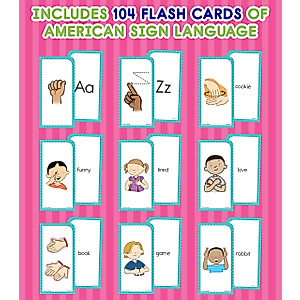 Carson Dellosa 104 American Sign Language Flash Cards for Kids, 122 ASL Signs Flashcards for Beginners and Toddlers Ages 4 and Up With Signing Illustrations