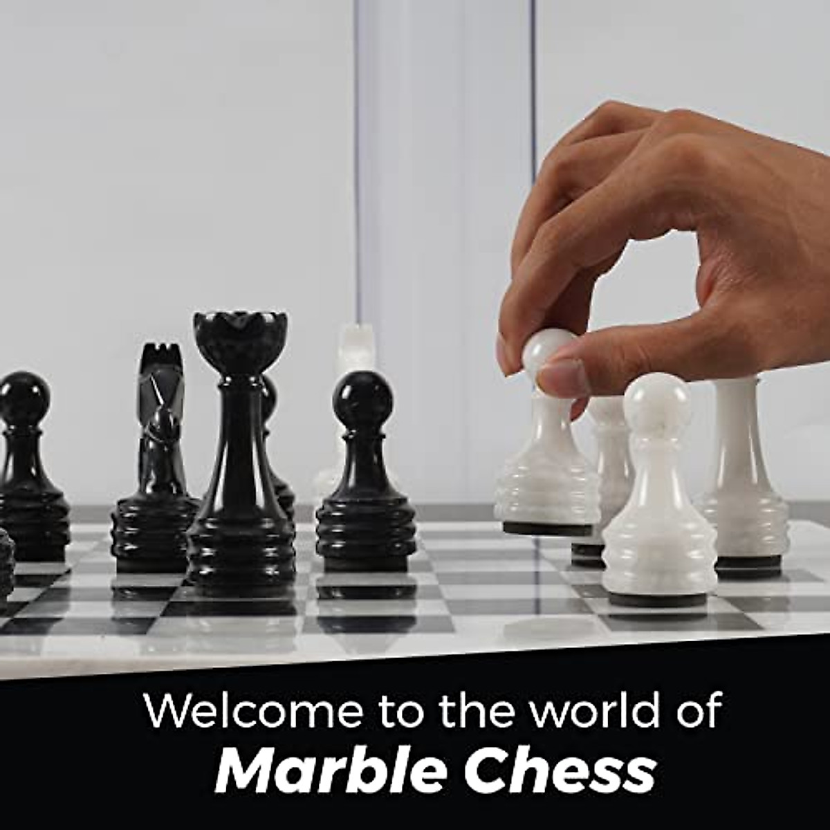 RADICALn 15 Inches Handmade White and Black Weighted Full Chess Game Set - Staunton and Ambassador Style Marble Tournament Chess Sets for Adults