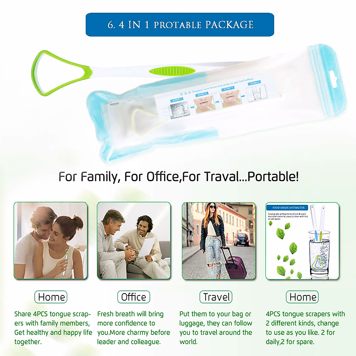 3PCS Tongue Cleaner, Soft Tongue Scraper, Oral Care Cleaners, Dental Scrapers Kits, Professional Eliminate Bad Breath, Premium Cleaning Tools (2Green+1Blue)