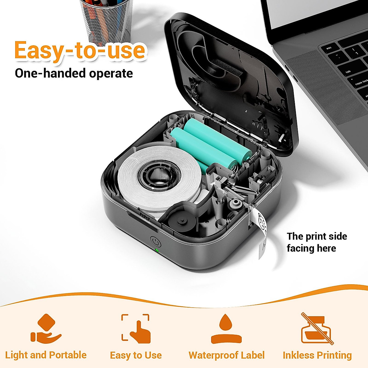 Odaro Q30 Label Maker Machine with Tape, Mini Sticker Inkless Thermal Label Printer, Bluetooth Portable Handheld Small Labeler for School, Home, Business, Office - Black, Q30-BK(1)