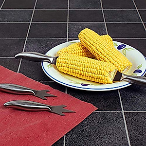 Corn on the Cob Skewers - Set of 2 - Stainless Steel Corn on the Cob Holders Set, Sweetcorn Holders with a Secure Triple-Pronged Corn Holder & Study Ergonomic Handle - by Jean Patrique