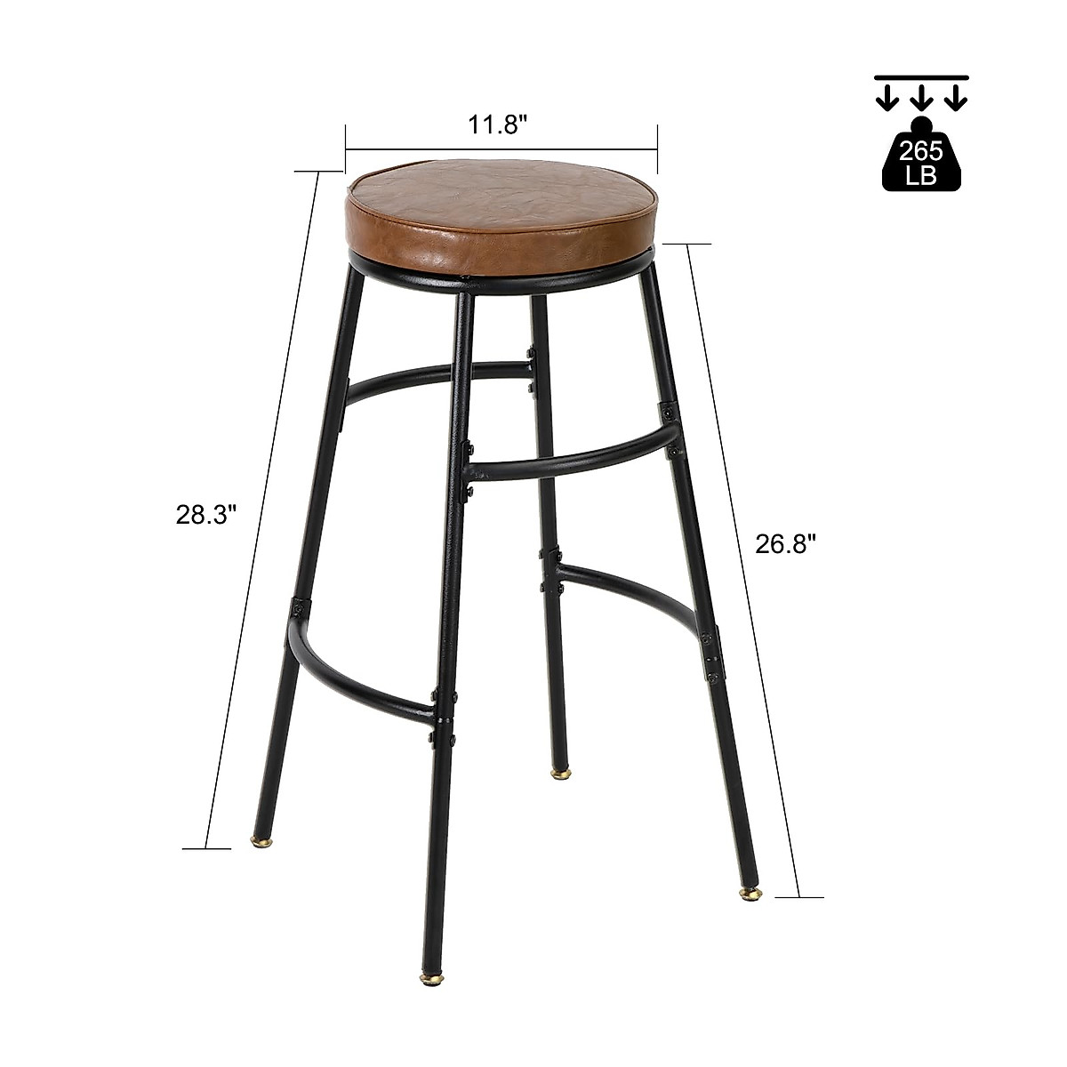 Homaterial Bar Stools, Set of 2 Bar Chairs,Round PU Upholstered Breakfast Stools,Kitchen Counter Height Bar Stools with Footrest, for Dining Room, Kitchen, Rustic Brown