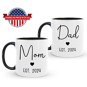 HomeBee Mom Dad Est 2024 Coffee Mug Set, New & Expecting Parents Gift for Couple, Pregnancy Announcement Gender Reveal Gift, Welcome Baby Congratulations Present, Mommy to Be First Time Daddy Cups