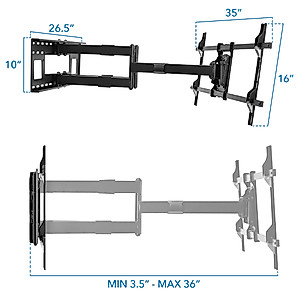 Mount-It! Long Extension TV Mount, Dual Arm Full Motion Wall Bracket with 36 inch Extended Articulating Arm, Fits Screen Sizes 50 55 60 65 70 75 80 85 90 Inch, VESA 800x400mm Compatible, 176 lb
