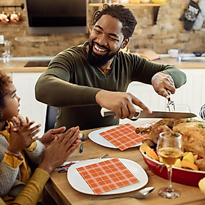 ​Quera 50 Pack Fall Buffalo Plaid Paper Napkins Orange Autumn Cocktail Napkins Tartan Check Scottish Square Disposable Bar Napkins for Thanksgiving Party, Baby Shower, Celebration Party