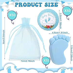 Dimsile 50 Sets Baby Shower Favors, Handmade Baby Feet Scented Soap Party Favors for Guests Baby Shower Favors Soaps with Organza Bags Thanks Tags for Baby Shower Gifts Wedding Party Guests (Blue)