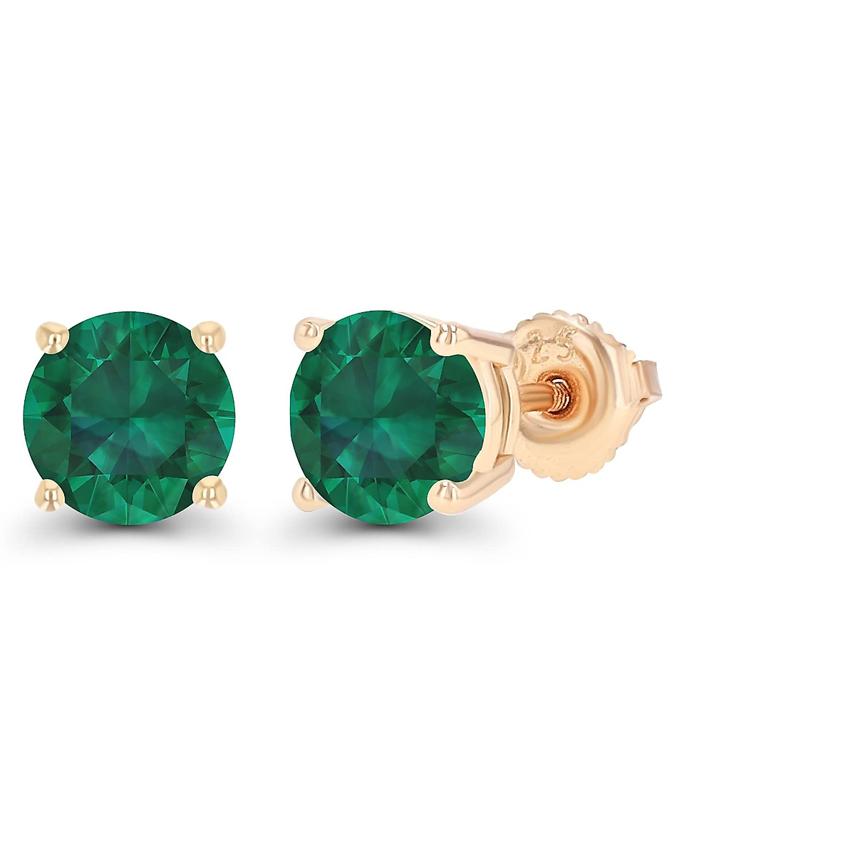 14K Yellow Gold Plated Sterling Silver 6mm Round Created Green Emerald May Birthstone Screwback Stud Earrings