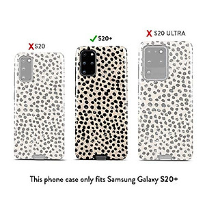 BURGA Phone Case Compatible with Samsung Galaxy S20 Plus - Hybrid 2-Layer Hard Shell + Silicone Protective Case -Black Polka Dots Pattern Nude Almond Latte - Scratch-Resistant Shockproof Cover
