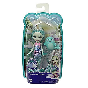 Mattel Enchantimals Naddie Narwhal Doll with Sword Figure, 6-inch Small Doll with Removable Mermaid-Inspired Skirt & Accessories