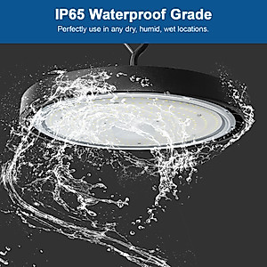Eilpass LED Shop Lights for Garage Super Bright High Bay Light 100W 16000LM 5000K with 110V 5' Cable Plug in&US Hook,UFO High Bay LED Shop Lights for Workshop Warehouse (1 Pack)