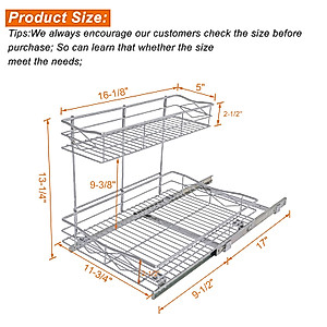 TQVAI Pull Out Cabinet Organizer, 2 Tier Under Sink Storage Shelf with Sliding Drawer, Wire Kitchen Slide Out Basket - 11.75W x 17D x 13.25H, Request at Least 12.5 Inch Cabinet Opening