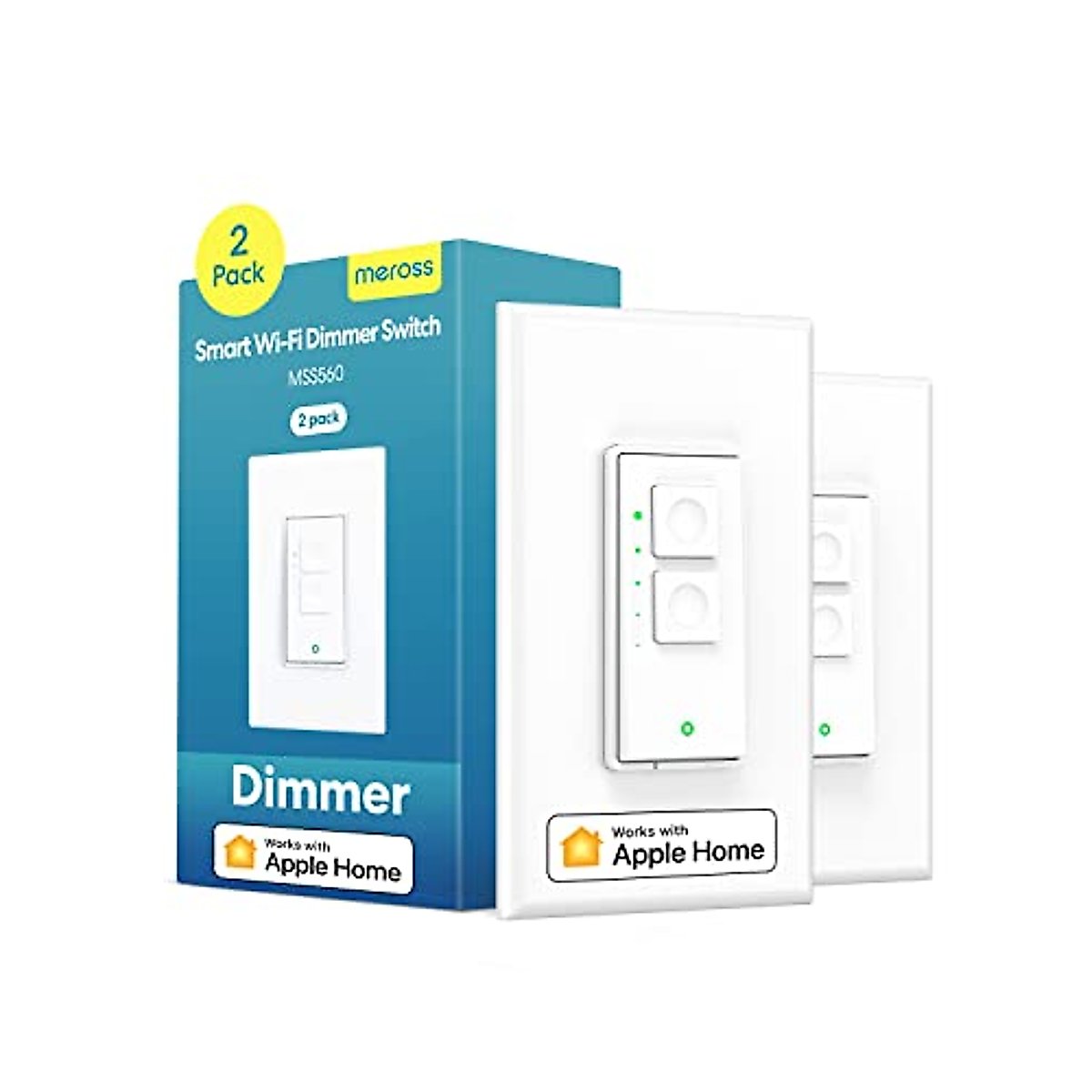 Meross Smart Dimmer Switch Single Pole Supports Apple HomeKit, Alexa Google Assistant & SmartThings, 2.4GHz WiFi Light Switch for Dimmable LED, Neutral Wire Required, Remote Control Schedule, 2 Pack