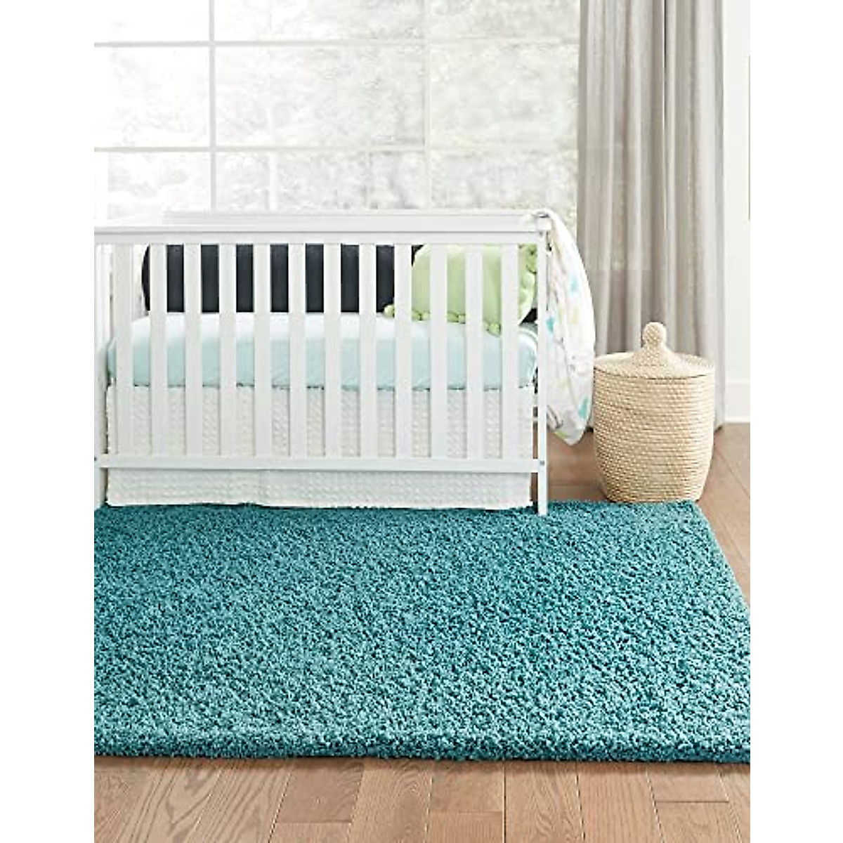 Rugs.com Über Cozy Solid Shag Collection Rug – 5 x 8 Deep Aqua Blue Shag Rug Perfect 5 x 8 Feet