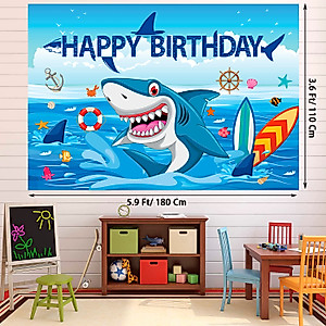 Shark Birthday Party Decorations, Shark Theme Party Supplies for Boys Girls Baby - Cake, and Cupcake Toppers, Balloons. Shark Sign, Sheet Temporary Tattoos, Backdrop
