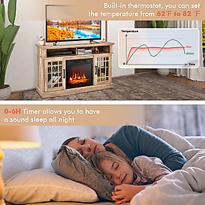 Tangkula Electric Fireplace TV Stand for TVs Up to 55 Inch, Fireplace Entertainment Center with Two Side Cabinets & Adjustable Shelves, Electric Heater with Overheat Protection, Remote Control