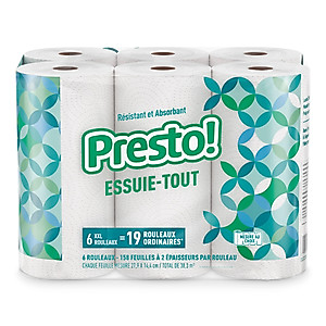 Amazon Brand - Presto! Flex-a-Size Paper Towels, 158-Sheet Huge Roll, 6 Count (Pack of 2), 12 Huge Rolls = 38 Regular Rolls