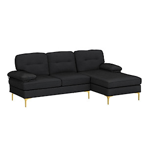 POULEII Sectional Sofa,Modern L-Shape Modular Sectional Sofa Sleeper Couch with Chenille Fabric and Gold-Plated Feet for Living Room, Apartment, Office,Black