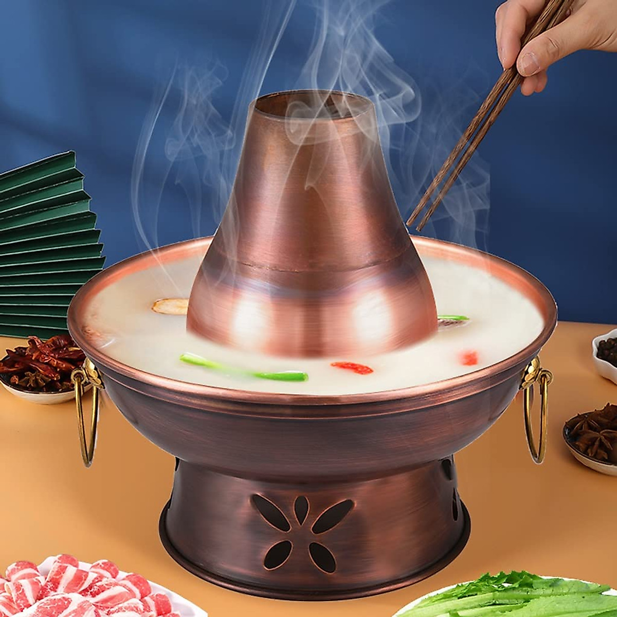 Chafing Dishes Beijing Hotpot, Electric Carbon Dual-use Copper Hotpot, Thickened Copper Mongolian Multi Person Hotpot, Charcoal Copper Hotpot, Suitable For Family Dinner And Outdoor Picnic ( Color : B
