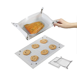 Grand Fusion 2 in 1 Silicone Baking Mat, Corner Clip for Leak Proof Baking Pan or Unclip for Flat Baking Sheet Liner, 11.8 x 15.75 in. BPA-Free and Non-Stick. Chef's Essentials. Pack of 1