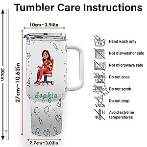 Personalized Nurse Tumbler 40oz -nurse medical furniture tester-Custom Name Insulated Travel Mug with Handle & Straw, Gift for Nurses, Medical Workers, Appreciation, Mother's Day wHoTs6