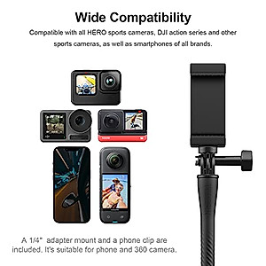 TELESIN Flexible Mount Clamp for GoPro Insta360 Phones, Camera iPhone Android Tripod Stand Neck Holder Selfie Stick Pole for Bike, Motorcycle, Boat, Tube, Treadmill, Stroller, Car, Desk