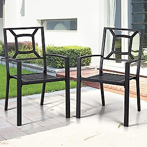 AECOJOY 4-Piece Outdoor Patio Dining Chairs, Arm Chairs with Heavy-Duty Metal Frame for Poolside, Backyard, Balcony, Garden, Porch, Set of 4, Black