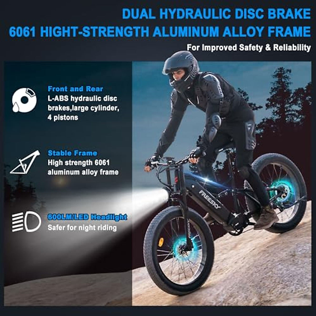 FREESKY Electric Bike for Adults 1000W BAFANG Motor 48V 20Ah Samsung Cells Battery 26" Fat Tire Full Suspension 35MPH Ebike
