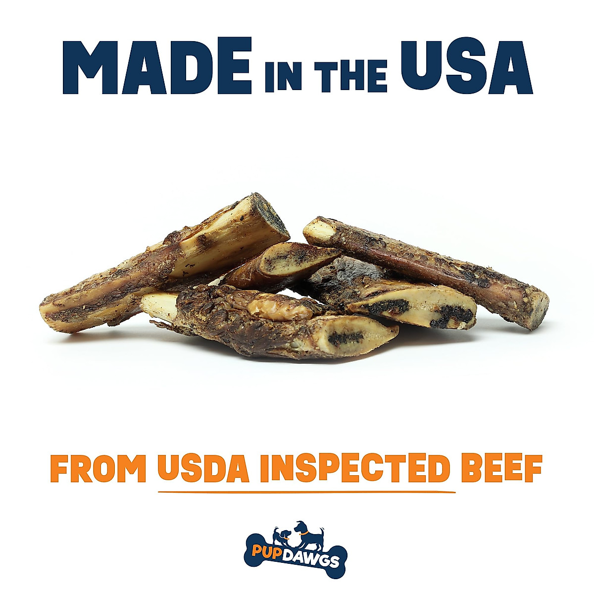 PUPDAWGS Single Ingredient Dog Bones - Made in USA - Small Beef Rib Bones - Natural Dog Bones for Aggressive Chewers - from USDA Inspected Beef - Hickory Smoked - Wrapped in Sets of 5 (15 Piece Pack)