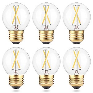 Dimmable A15 LED Bulb, 2W E26 Globe Light Bulbs, 25 Watt Incandescent Bulb Equivalent, 3000K Soft Warm White, Clear Glass, Small Round Filament Bulbs for Ceiling Fans, Bathroom Vanity, 6 Pack