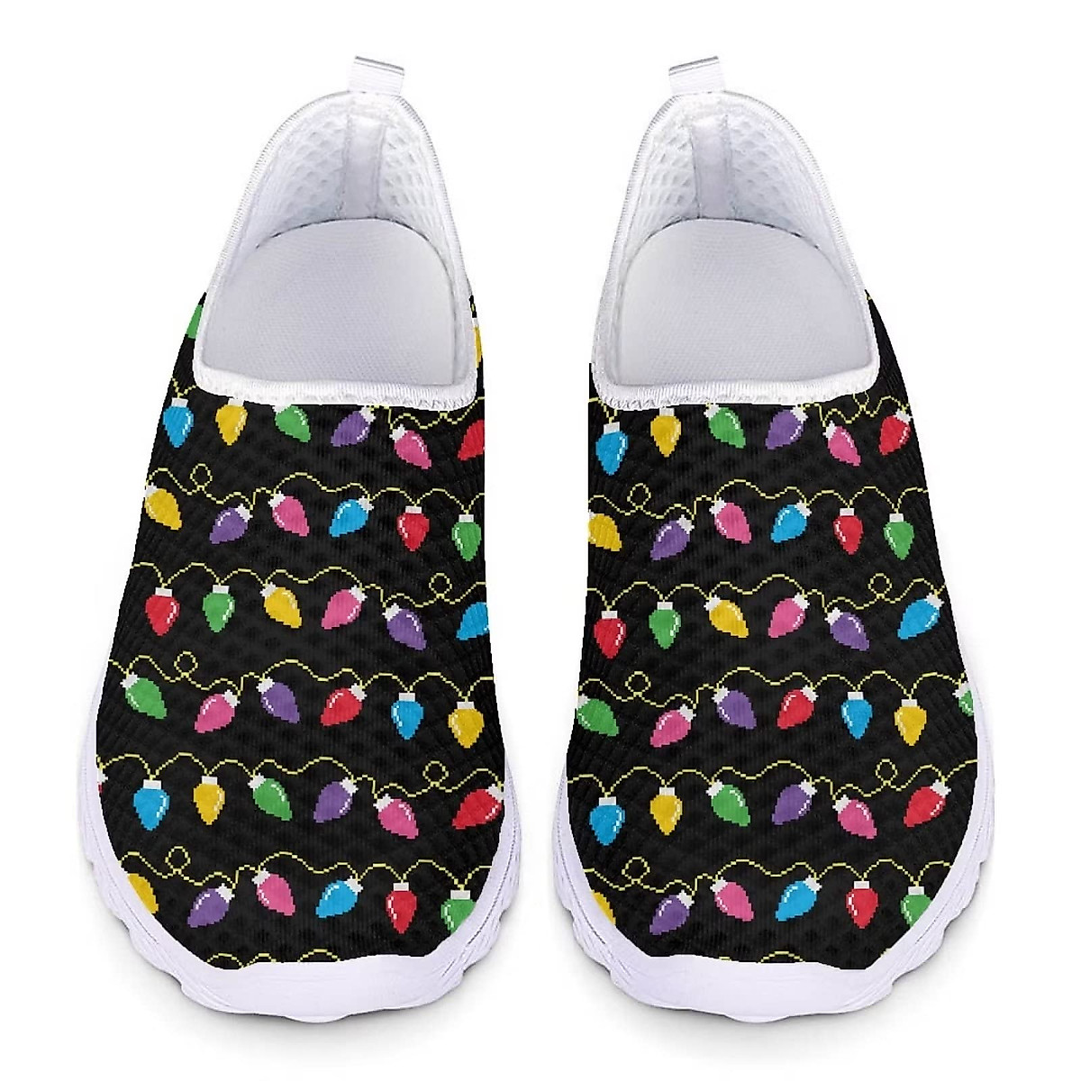 Belidome Christmas Bulb Light Slip on Shoes Women Men Walking Sneakers Footwear for Cycling Running Jogging Cycling Soft Lightweight