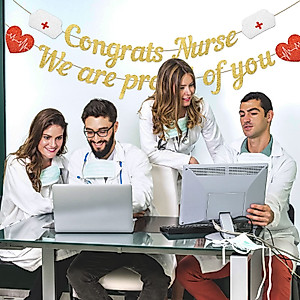 Whaline 2Pcs Nurse Graduation Paper Banner Glitter Gold Congrats Nurse Hanging Garland We are Proud of You Letter Party Banner for Nursing Medical School Nurse Graduation Party Decor Supplies, 8.2Ft