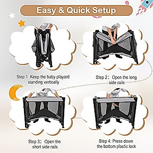 BABY JOY 4 in 1 Pack and Play, Portable Baby Playard with Bassinet & Diaper Changing Table, Infant Bassinet Baby Crib Activity Center with Toys & Oxford Bag from Newborn to Toddlers (Dark, Classic)