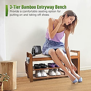 Joyoolife 3-Tier Shoe Rack Bench for Entryway 38.8x12.2inch Bench with Storage and Seating, Bamboo Shoe Organizer Bench Entryway, Shoe Storage Bench for Indoor Bedroom Hallway Living Room