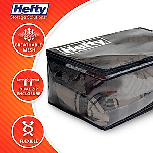 Hefty Extra Large Flexible Tote with Breathable Mesh, Double Zipper, 2 Handles – Ideal for Moving or Clothes & Apparel Storage, Alternative to Plastic Bin, Organizer or Container – 2 Pack