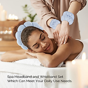 YANGYICHEN Spa Headband Makeup Headband for Washing Face 7pack, Face Wash Headband and Wristband Set - Puffy Terry Cloth Skincare Headband for Women and Girls, Blue