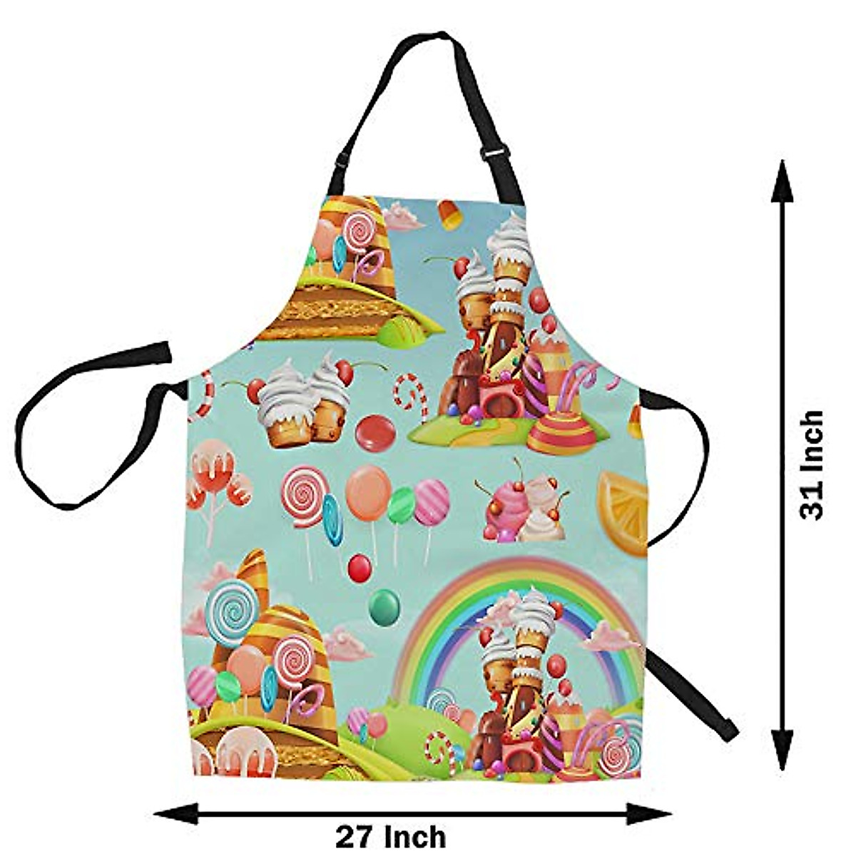 HGOD DESIGNS Candy Kitchen Apron,Cartoon Game Sweet Candy Land Design Kitchen Aprons For Women Men For Cooking Gardening Adjustable Home Bibs,Adult Size