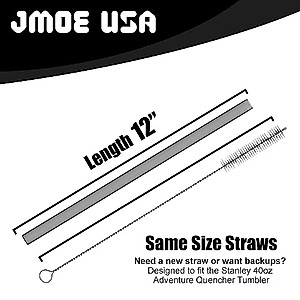 Jmoe USA 12" Straws for Stanley 40oz Adventure Quencher FlowState H2.0 | Replacement Plastic Straws Designed for Stanley 40oz Tumbler | 6-Pack Includes Cleaning Brush | Food Grade & BPA Free (Black)